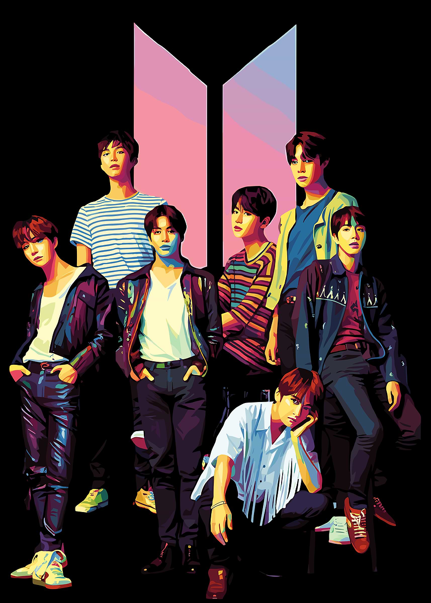 'BTS Group Portrait with Logo' Poster, picture, metal print, paint by ...