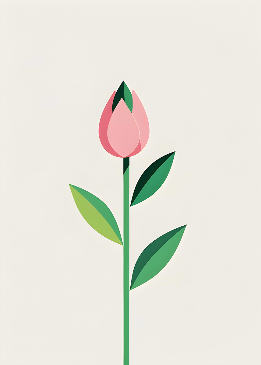 'Geometric Pink Tulip Illustration' Poster, picture, metal print, paint ...