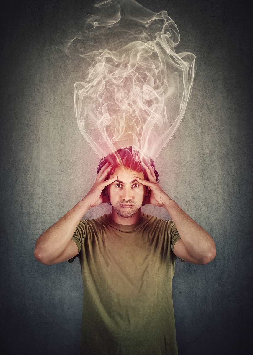 'Stressed Man with Smoke Above Head' Poster, picture, metal print ...