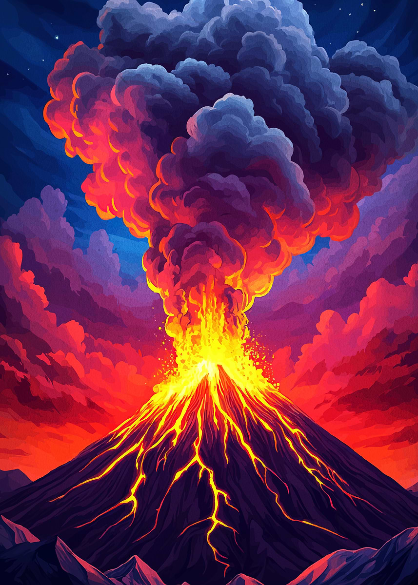 'Volcano Eruption Digital Art' Poster, picture, metal print, paint by Werner Mayert | Displate