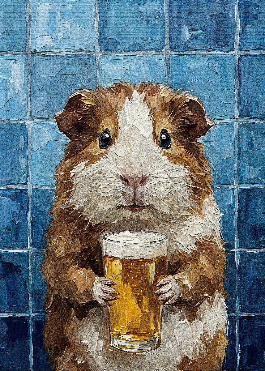 'Guinea Pig with Beer Painting' Poster, picture, metal print, paint by ...