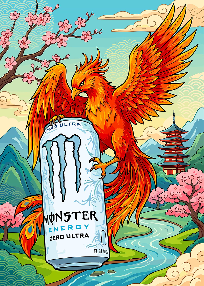 'Monster Energy Phoenix Japanese Landscape Art' Poster, picture, metal ...