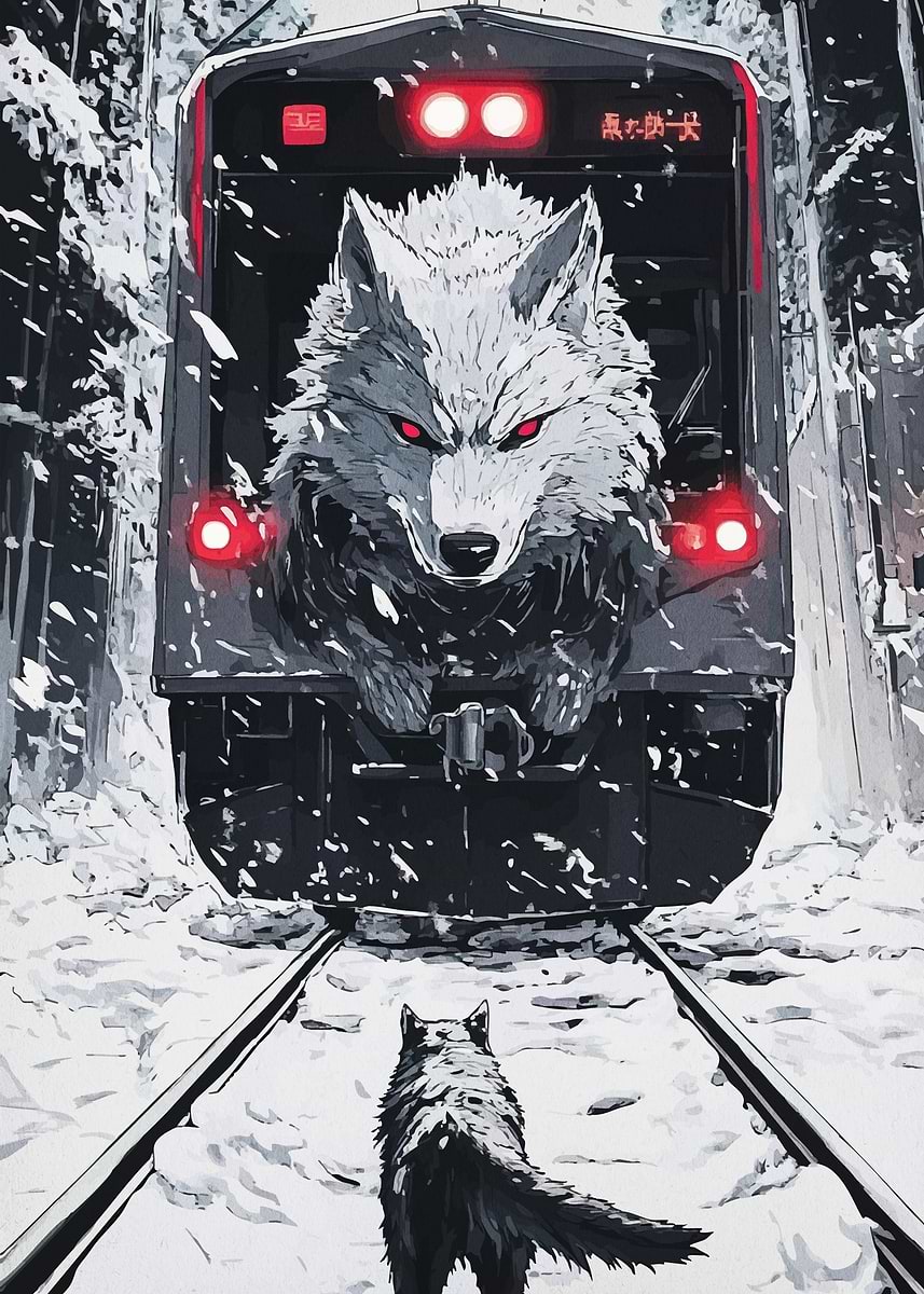 'Wolf Train in Snowy Landscape' Poster, picture, metal print, paint by ...