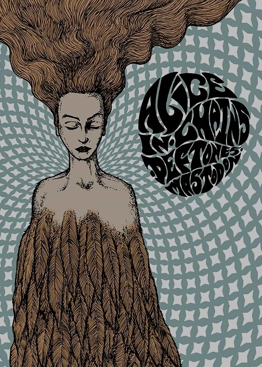'Woman with Feathers and Band Names Alice In Chains' Poster, picture ...