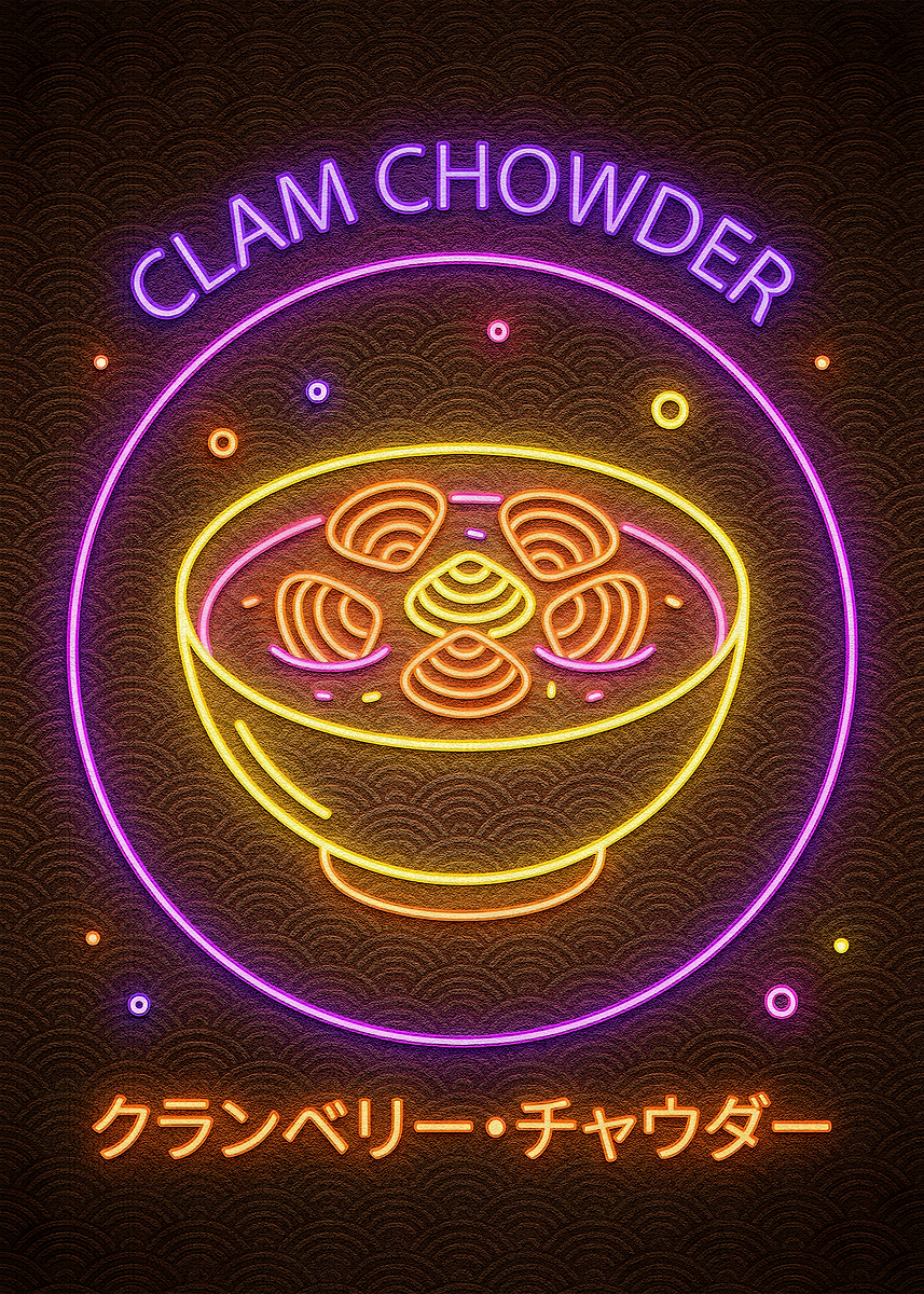 'Clam Chowder Neon Sign' Poster, picture, metal print, paint by Izu ...