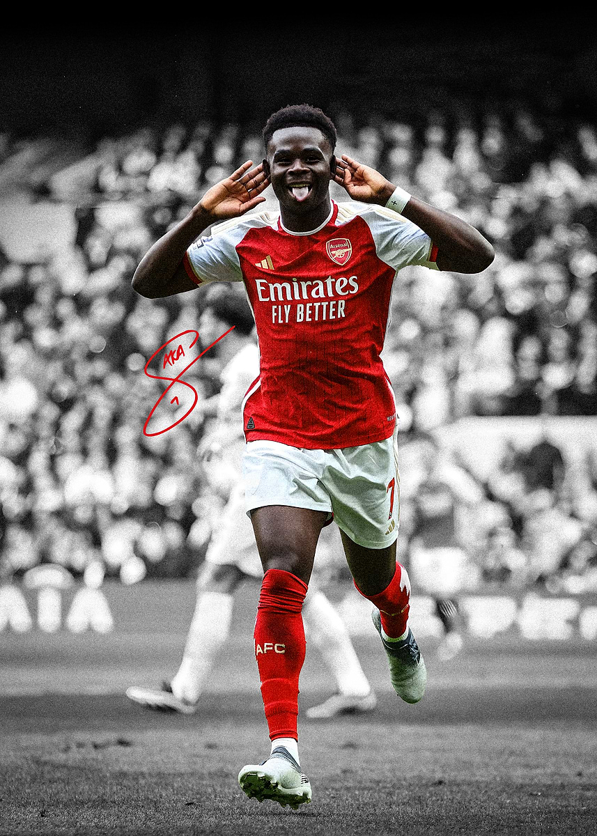 'Bukayo Saka Celebration' Poster, picture, metal print, paint by MAD ...