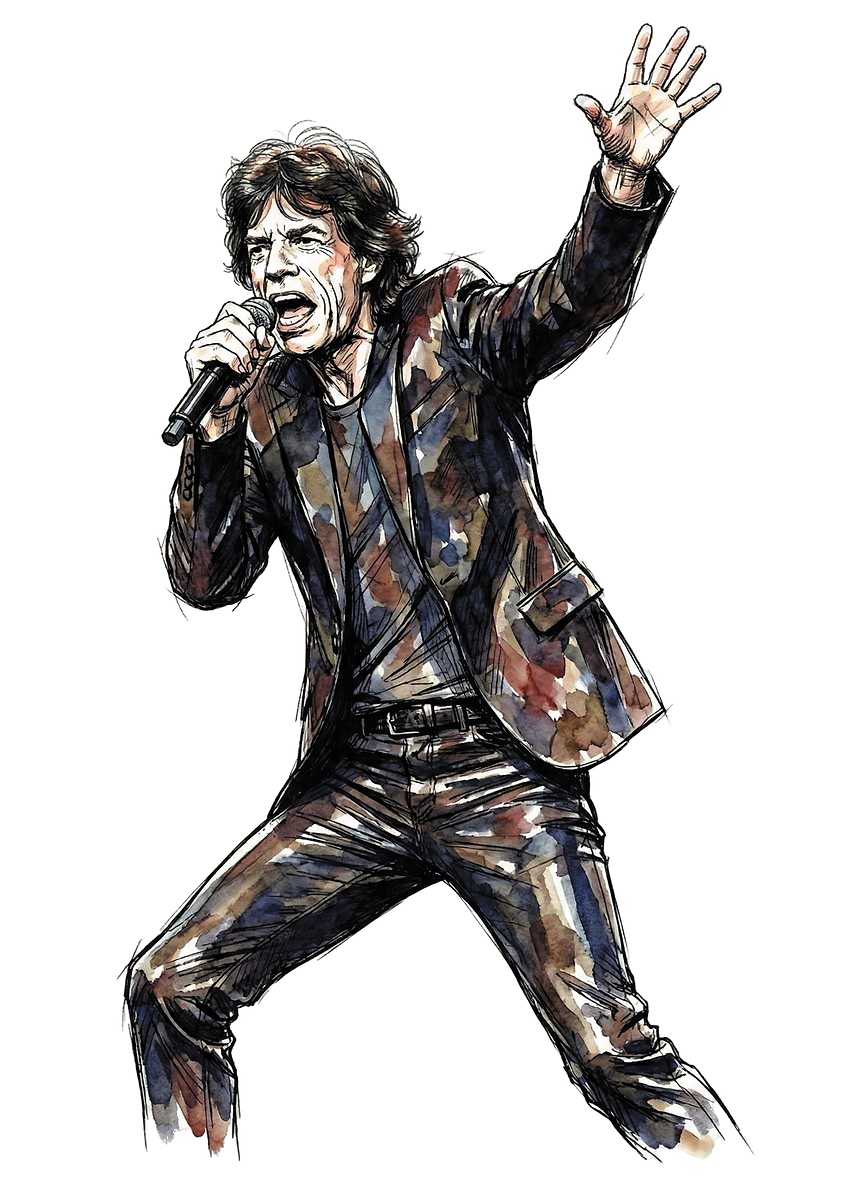 'Mick Jagger Watercolor Illustration' Poster, picture, metal print ...