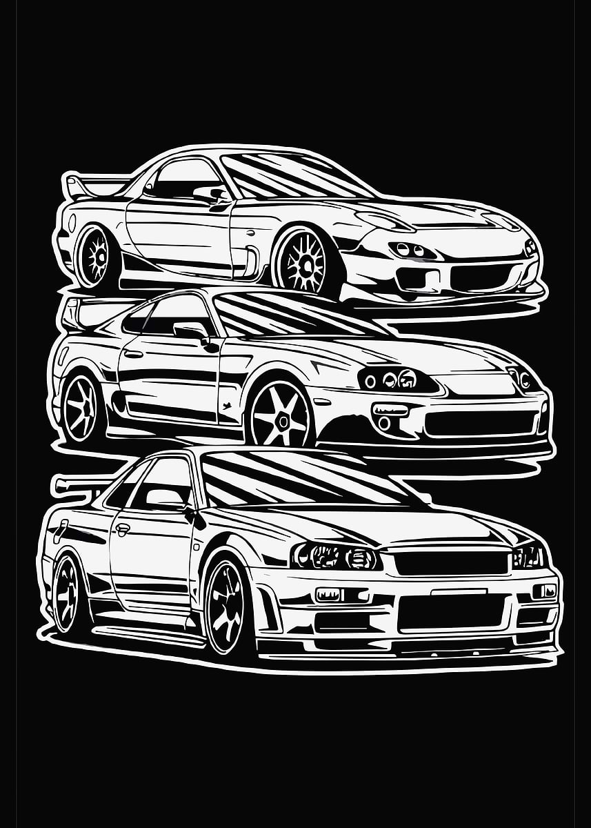 'JDM Car Lineup Illustration' Poster, picture, metal print, paint by ...
