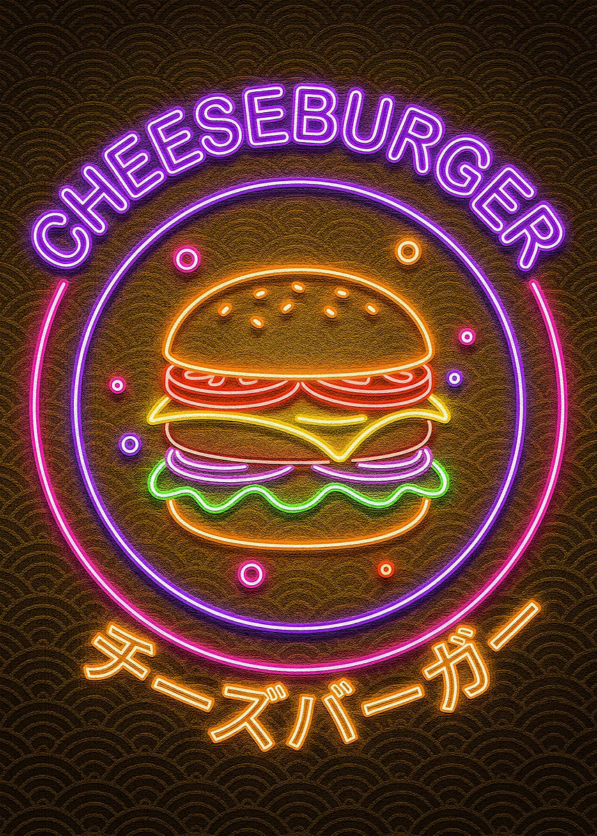 'Neon Cheeseburger Sign' Poster, picture, metal print, paint by Izu ...