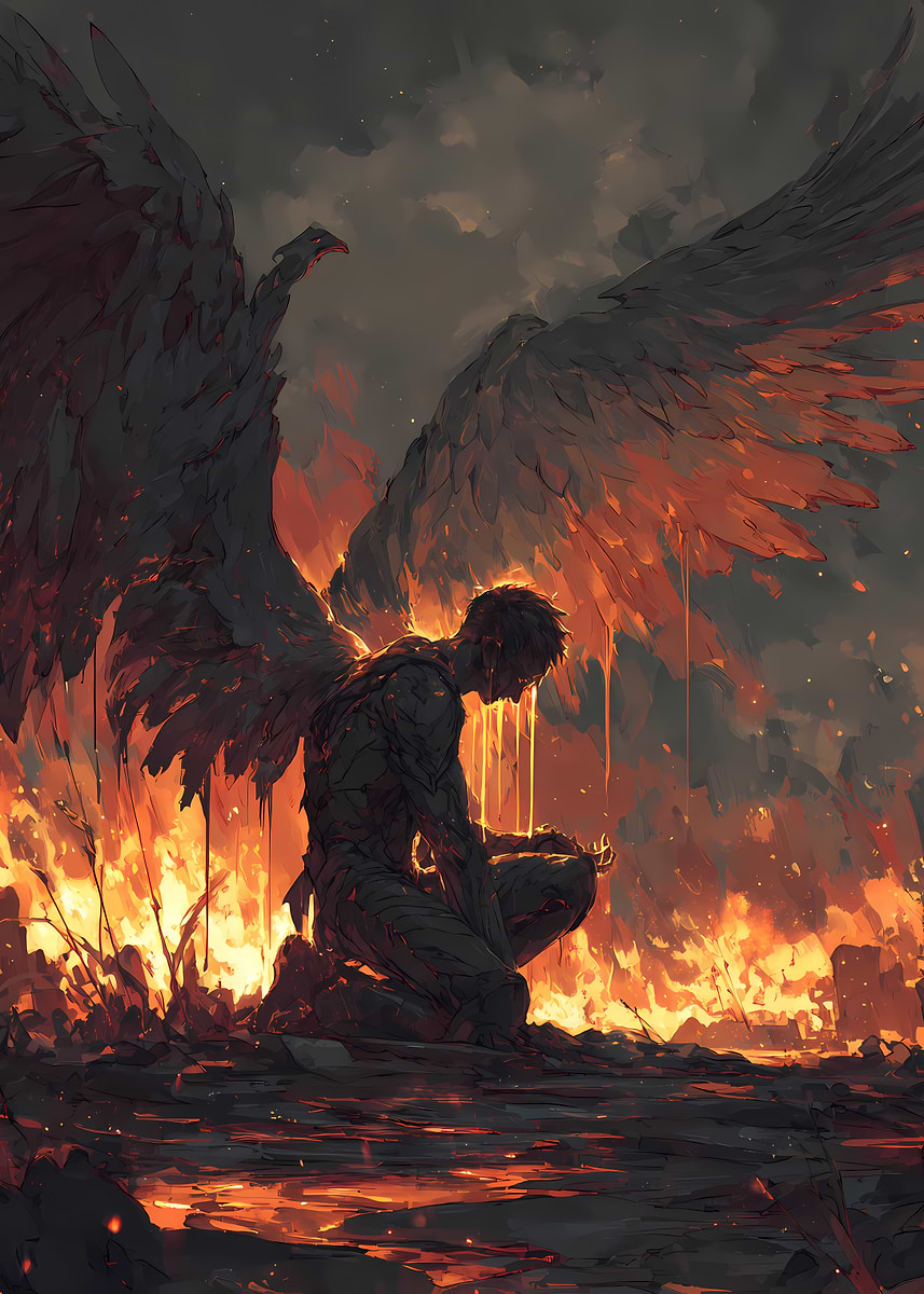 'Fallen Angel in Flames' Poster, picture, metal print, paint by ...