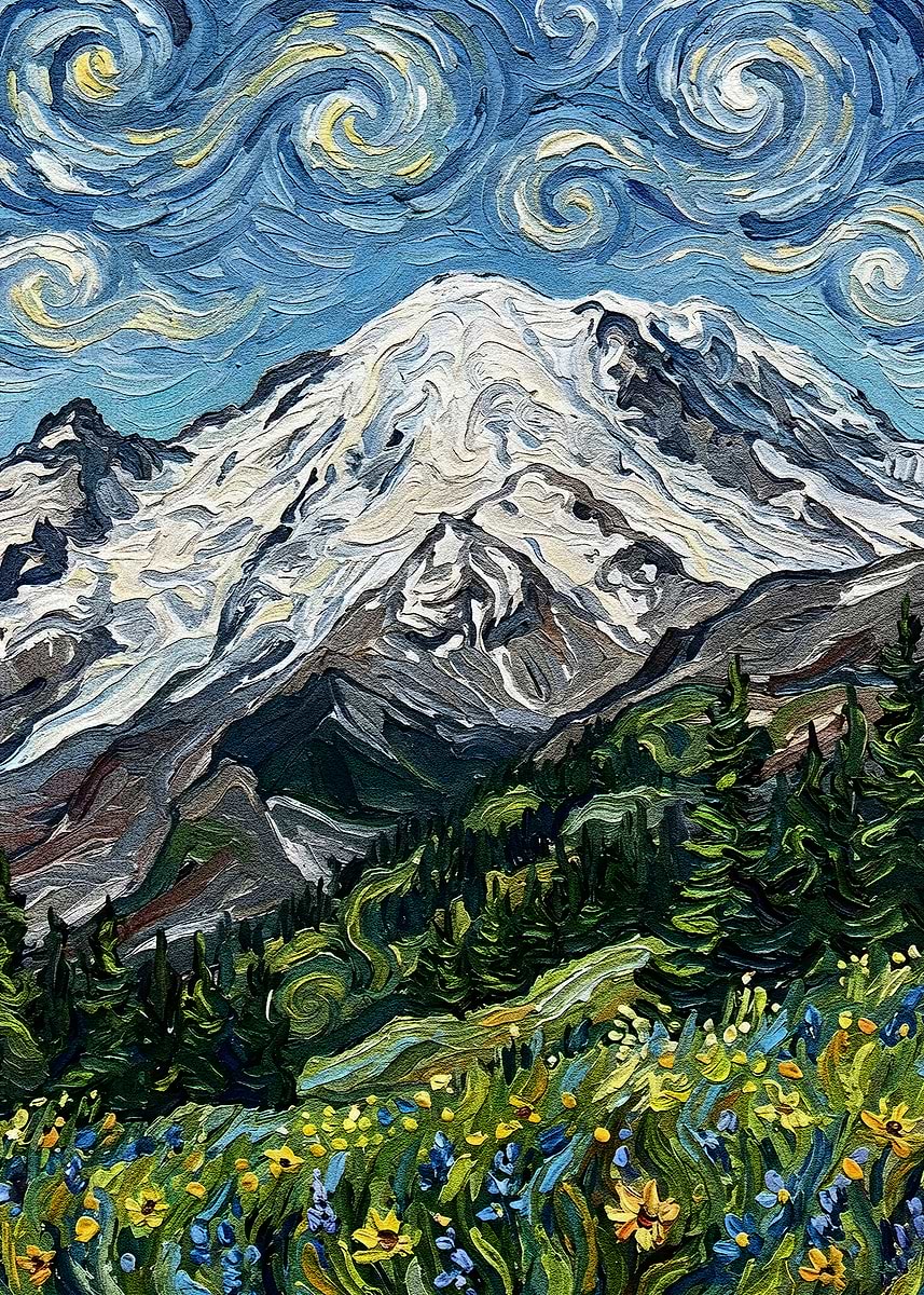'Mount Rainier Impressionist Landscape Painting' Poster, picture, metal ...