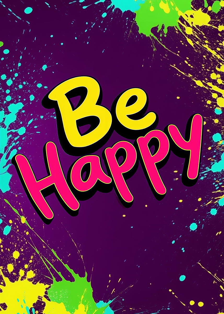 'Be Happy - Motivational Colorful Art' Poster, picture, metal print ...