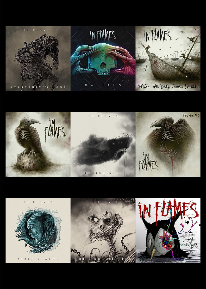 'In Flames Album Covers Collage' Poster, picture, metal print, paint by ...
