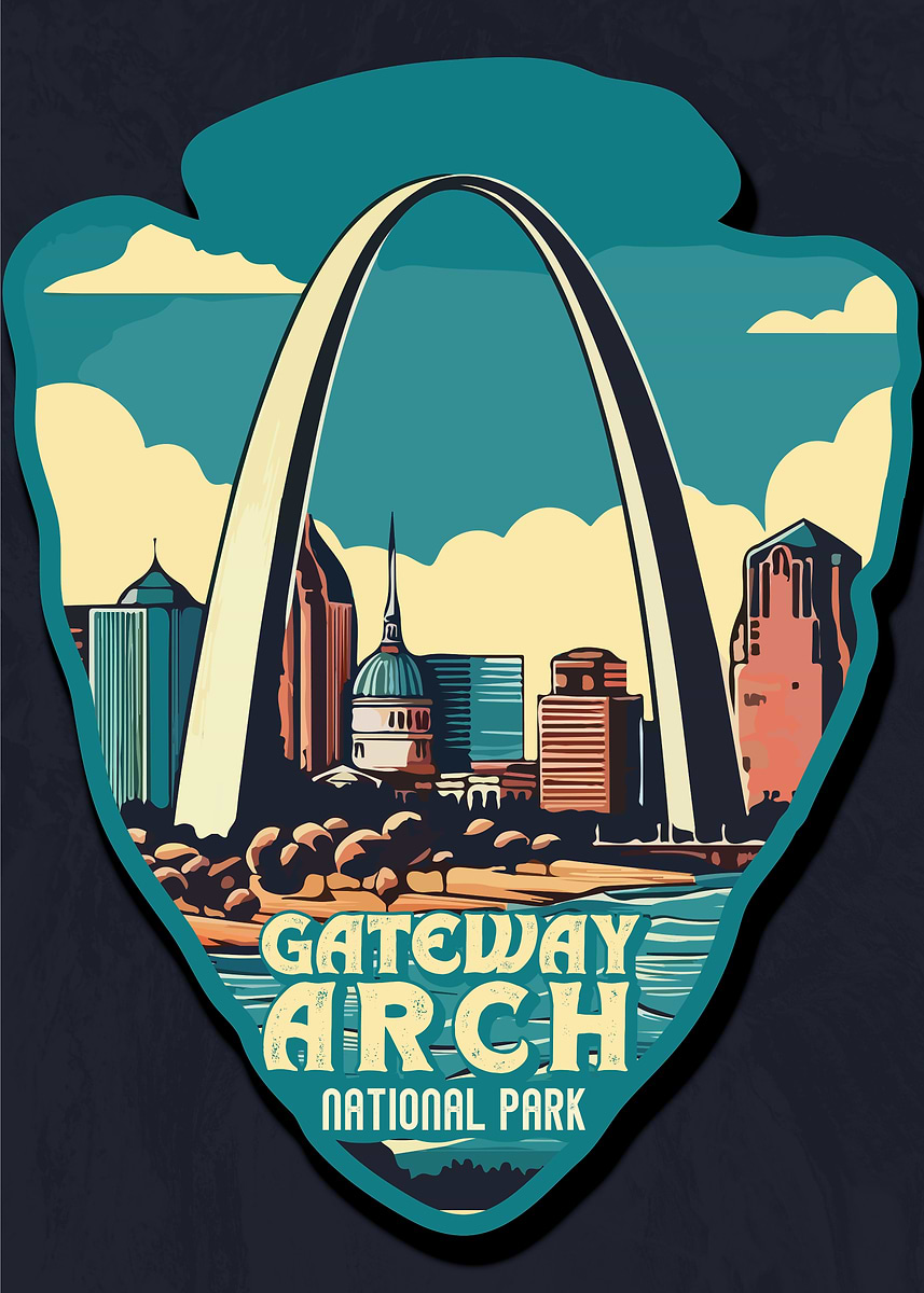 'Vintage Gateway Arch National Park Illustration' Poster, picture ...