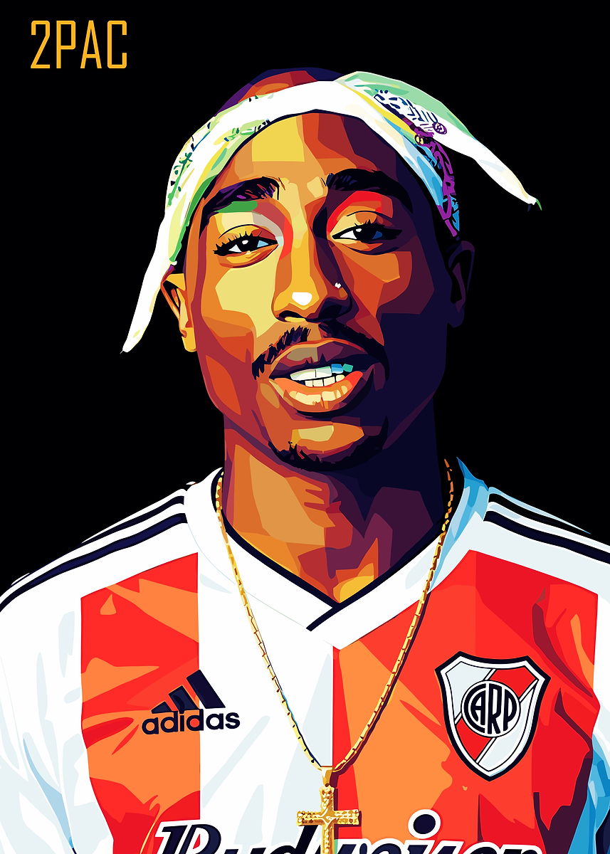 '2Pac Portrait with River Plate Jersey' Poster, picture, metal print ...