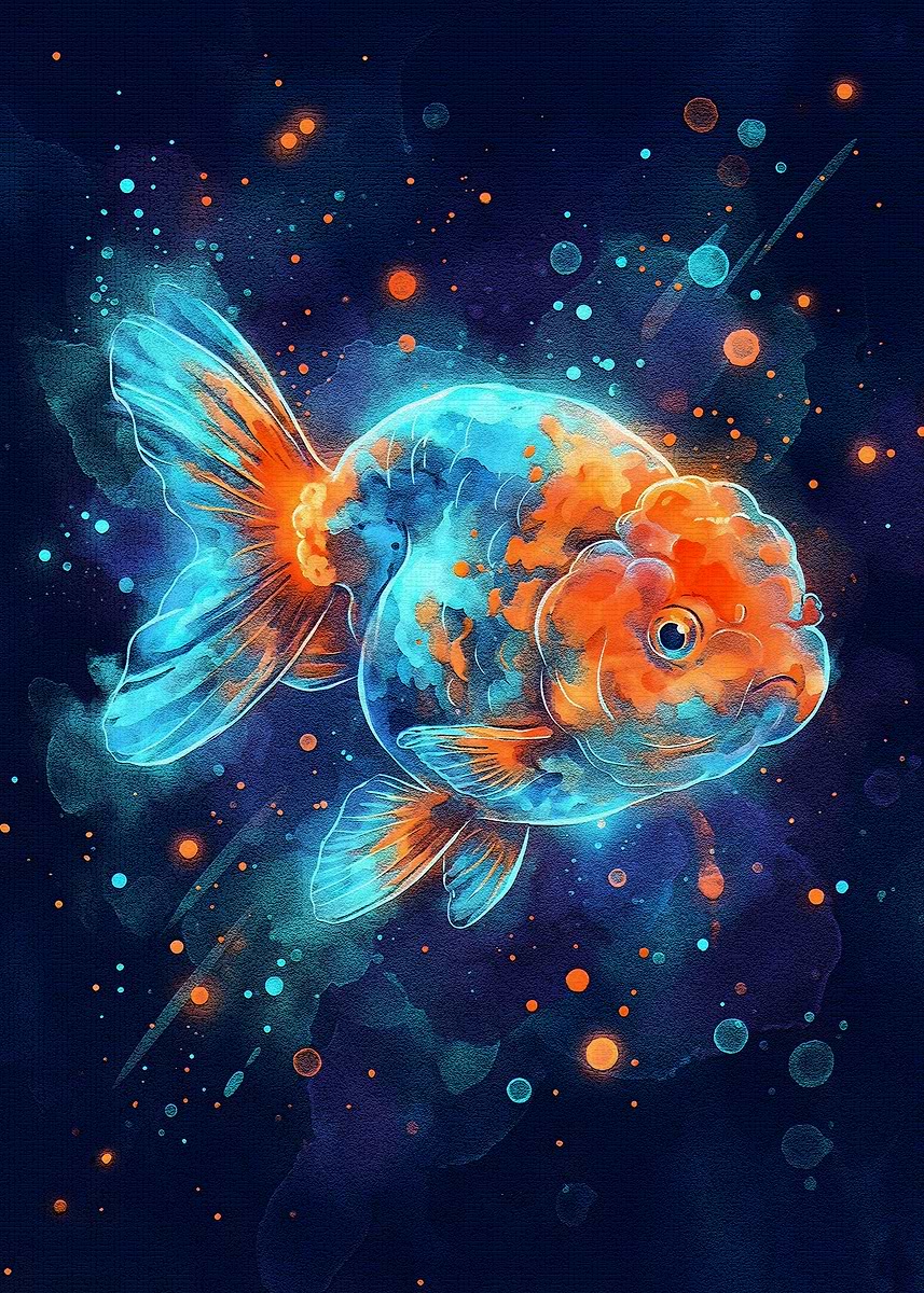 'Watercolor Goldfish in Cosmic Space' Poster, picture, metal print ...
