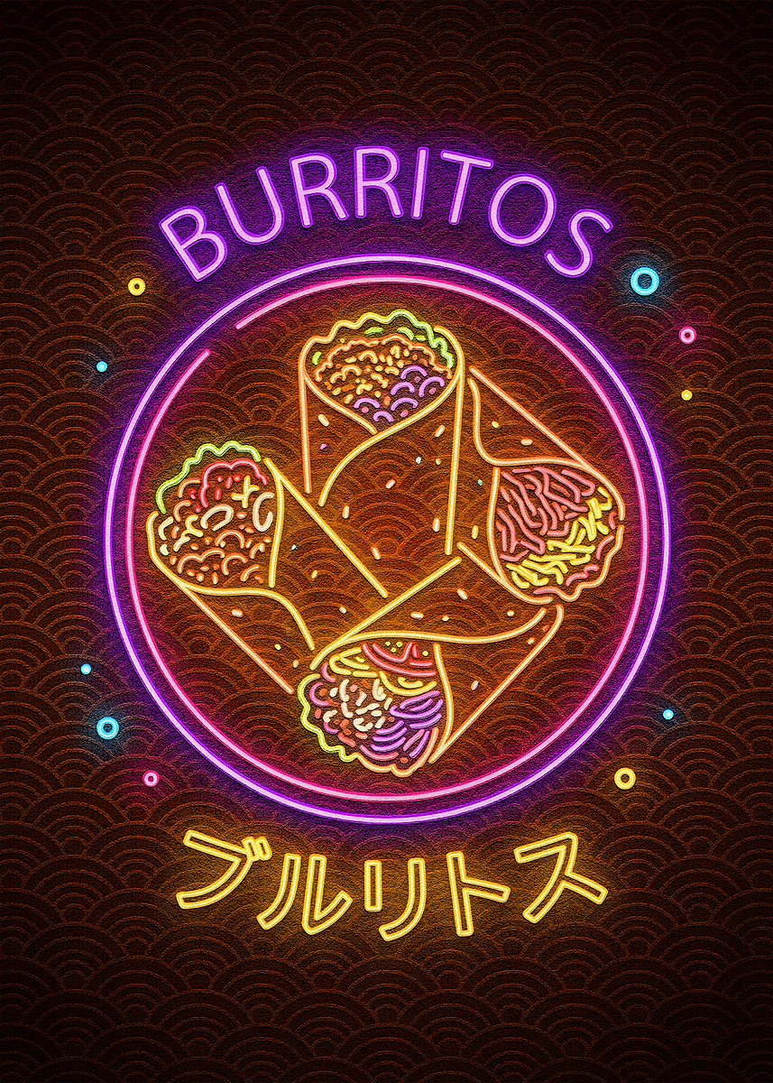 'Neon Burritos Sign' Poster, picture, metal print, paint by Izu | Displate