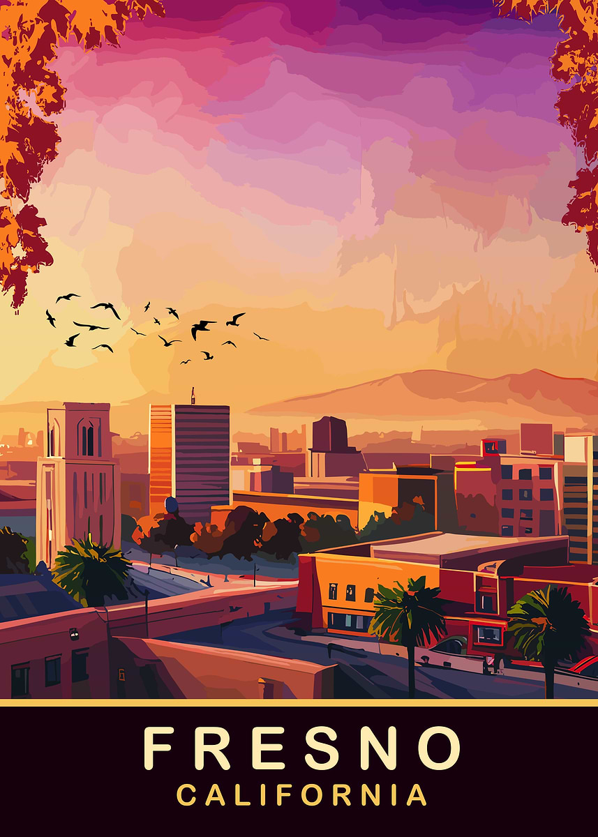 'Fresno California Cityscape Art Print' Poster, picture, metal print ...