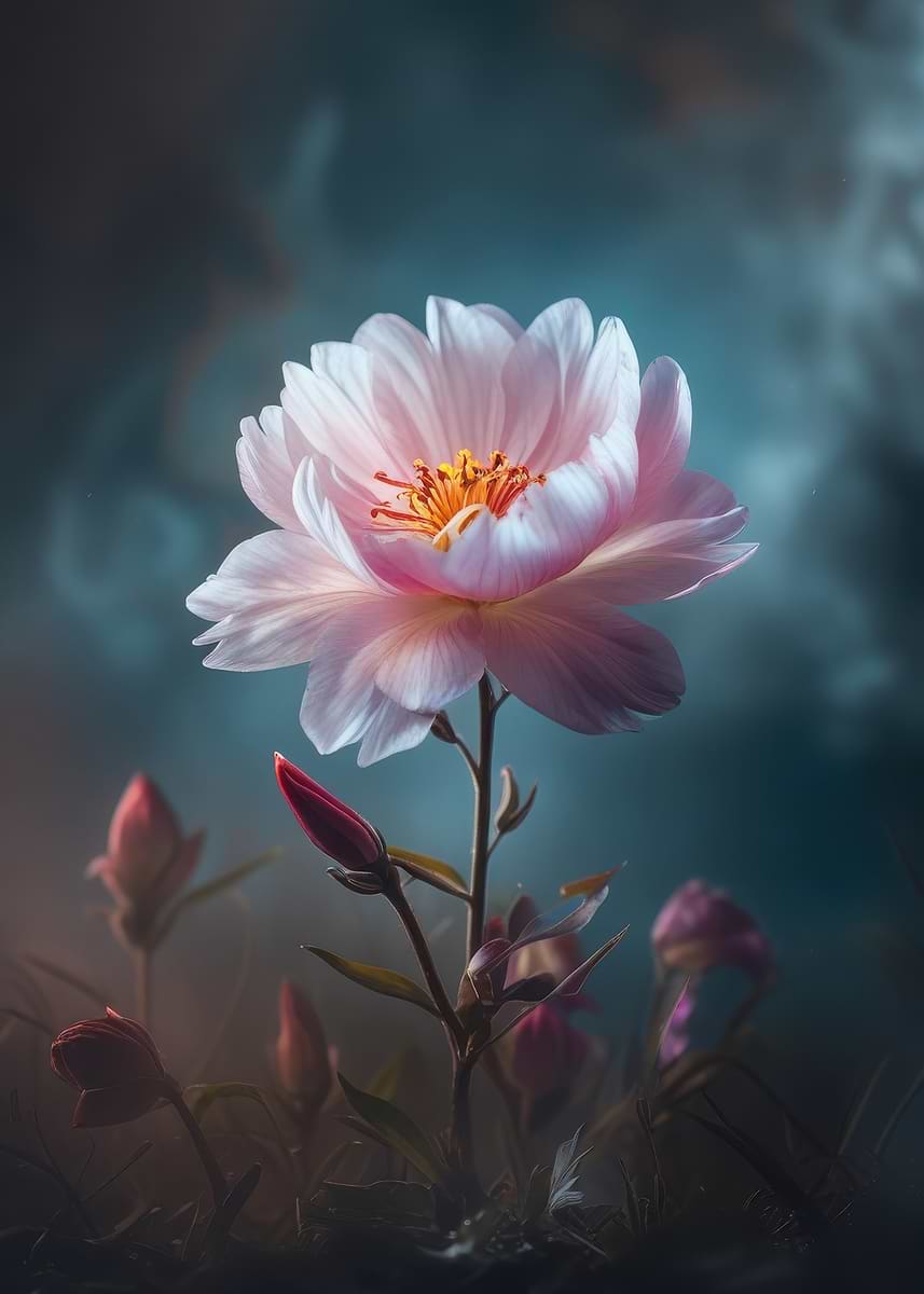 'Pink Peony Flower with Buds' Poster, picture, metal print, paint by ...