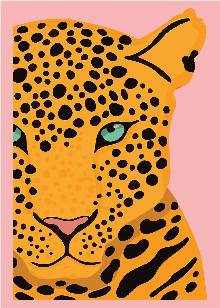 'Leopard Portrait Illustration on Pink Background' Poster, picture ...