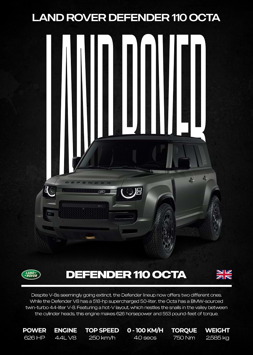 'Land Rover Defender 110 Octa' Poster, picture, metal print, paint by ...