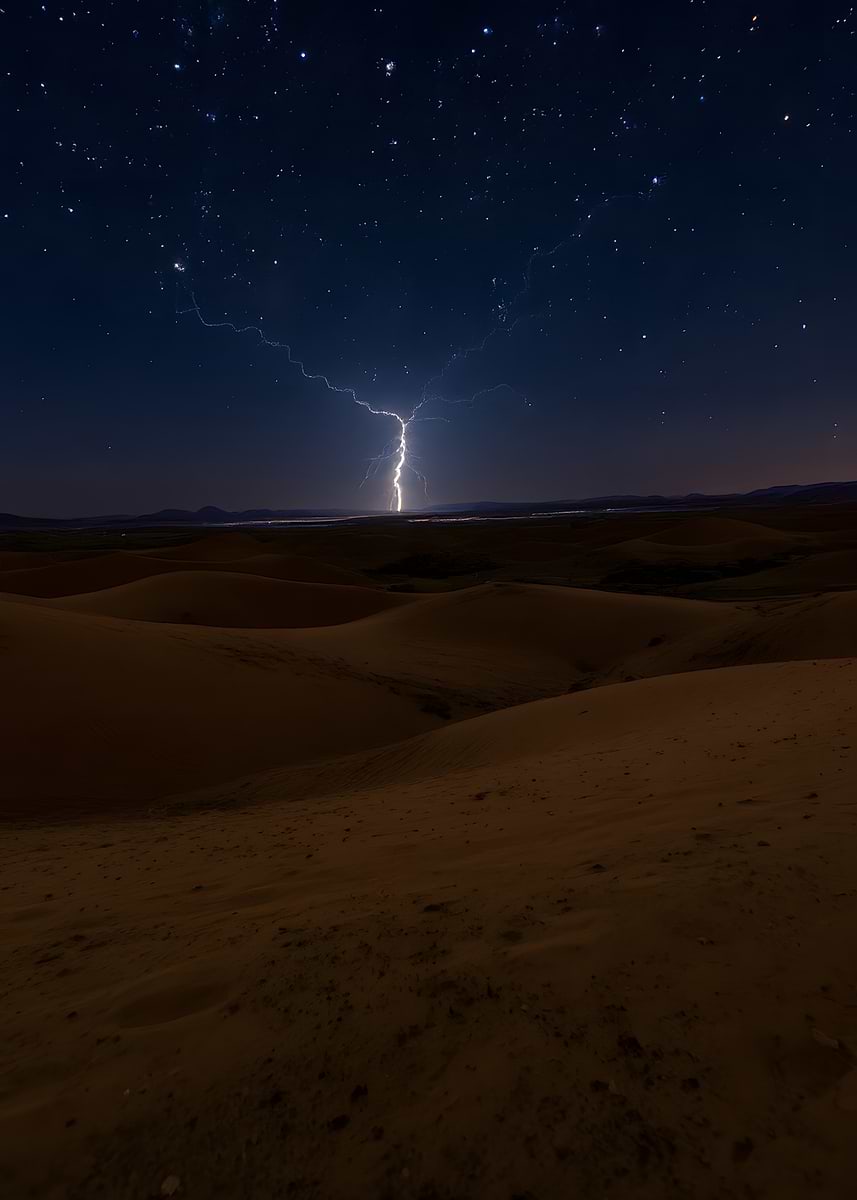 'Desert Lightning at Night' Poster, picture, metal print, paint by ...