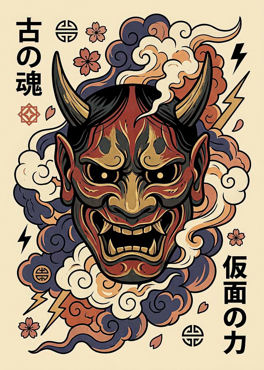 'Japanese Oni Mask Art' Poster, picture, metal print, paint by Plate ...