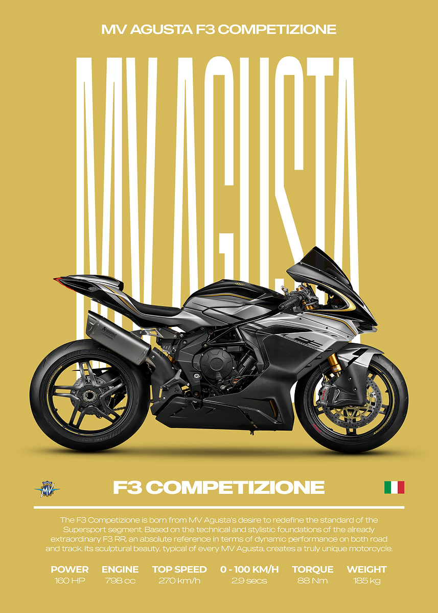 'MV Agusta F3 Competizione Motorcycle Poster' Poster, picture, metal ...
