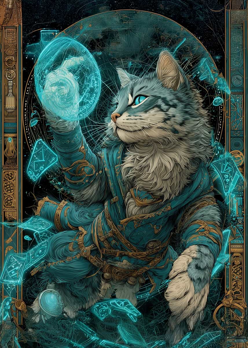 'Mystical Cat Wizard with Orb' Poster, picture, metal print, paint by ...