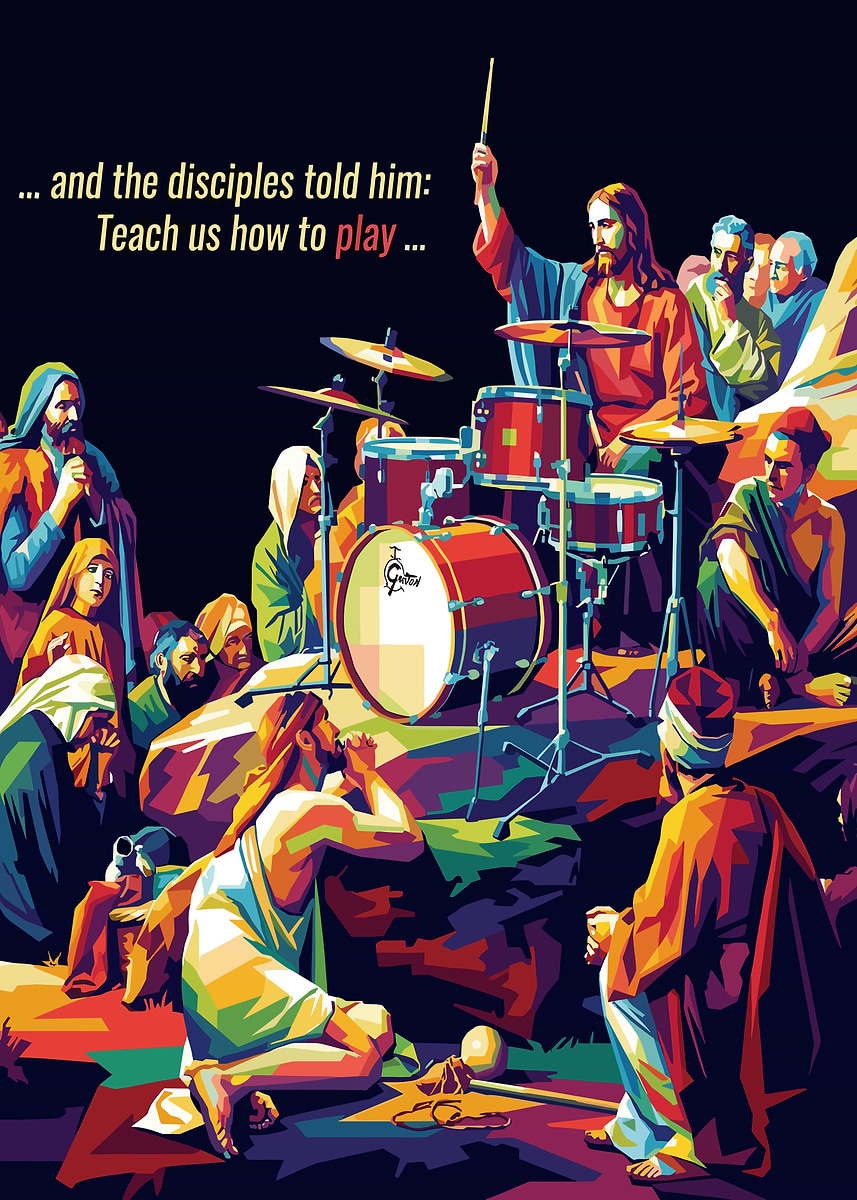 'Jesus Teaches Disciples to Play Drums' Poster, picture, metal print ...