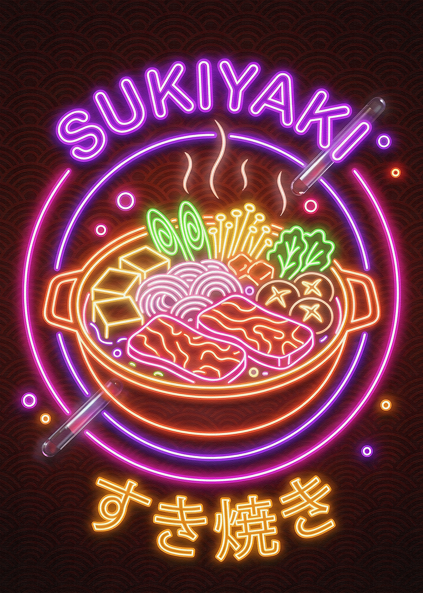 'Sukiyaki Neon Sign Illustration' Poster, picture, metal print, paint ...