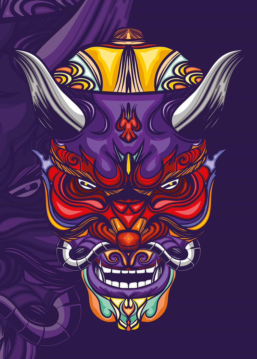 'Colorful Oni Mask' Poster, picture, metal print, paint by GLITCHED ART ...