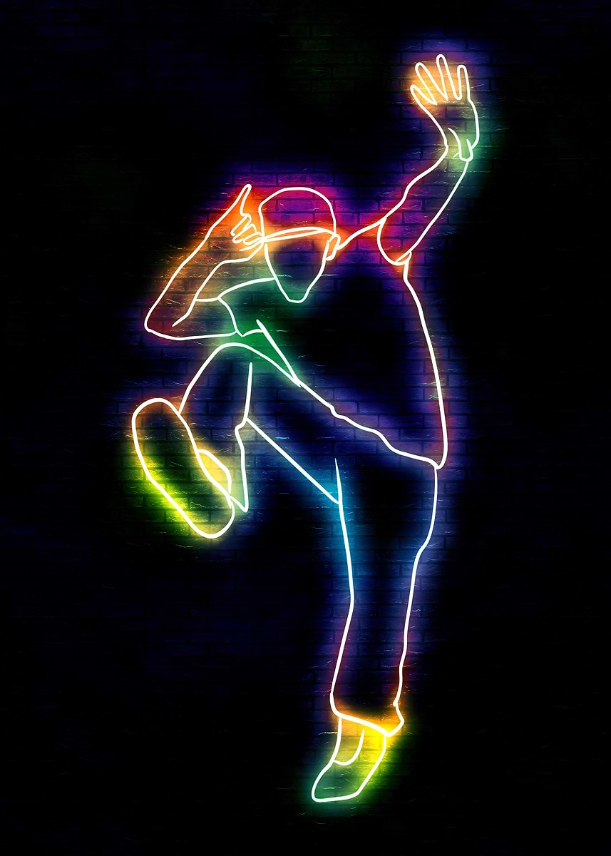 'Neon Dancer on Brick Wall' Poster, picture, metal print, paint by Izmo ...