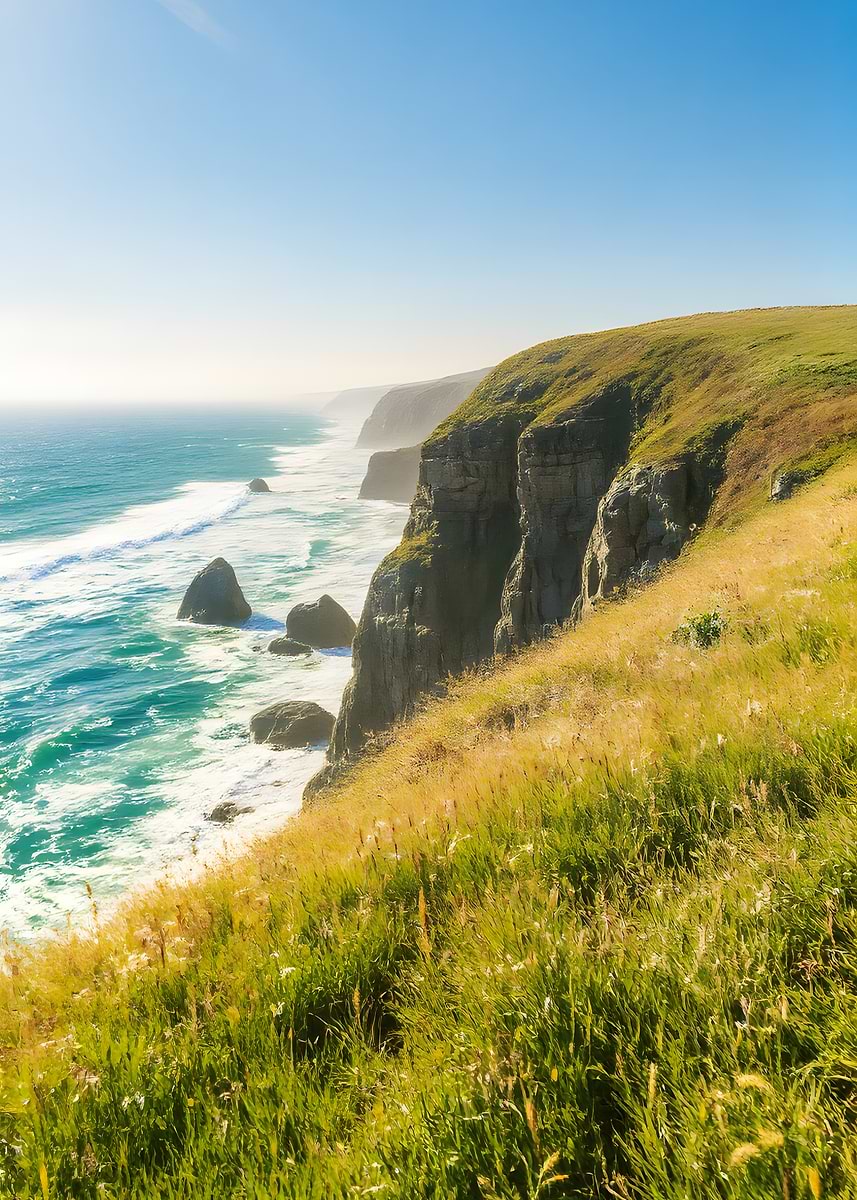 'Coastal Cliffside Landscape' Poster, picture, metal print, paint by ...