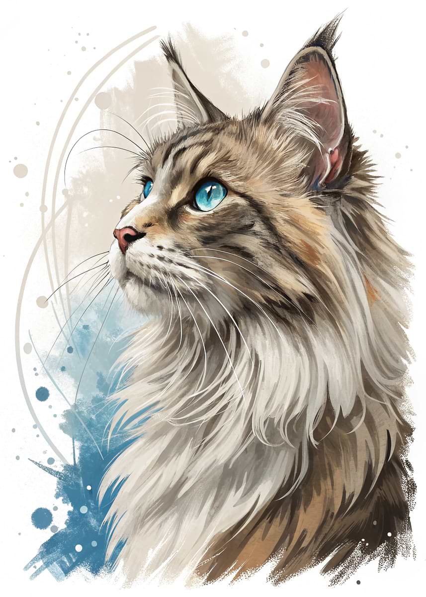 'Watercolor Cat Portrait with Blue Eyes' Poster, picture, metal print ...