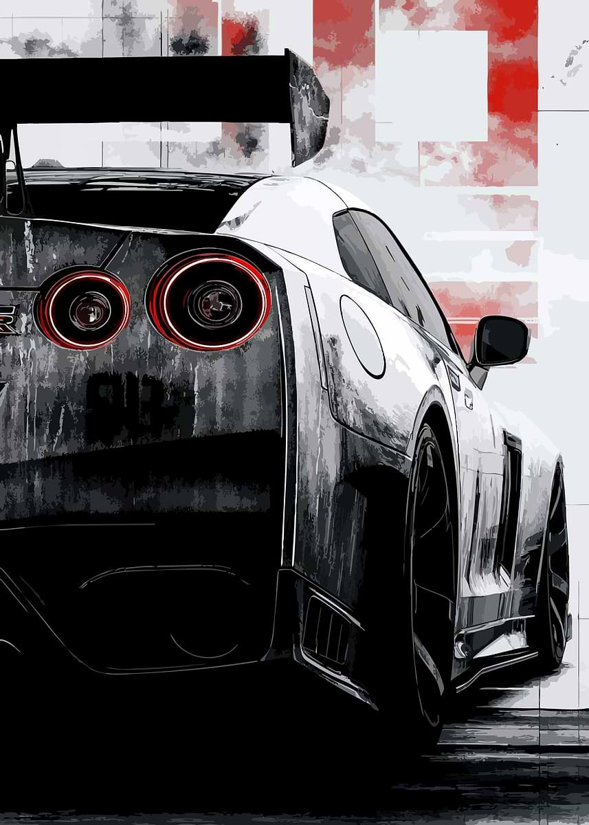 'Nissan GT-R Rear View Art' Poster, picture, metal print, paint by ...