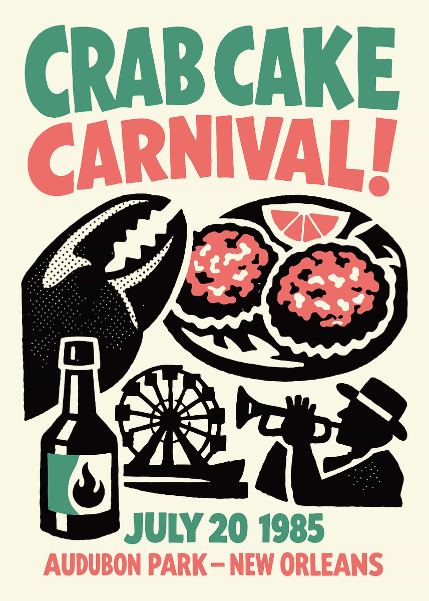 'Crab Cake Carnival Poster' Poster, picture, metal print, paint by ...