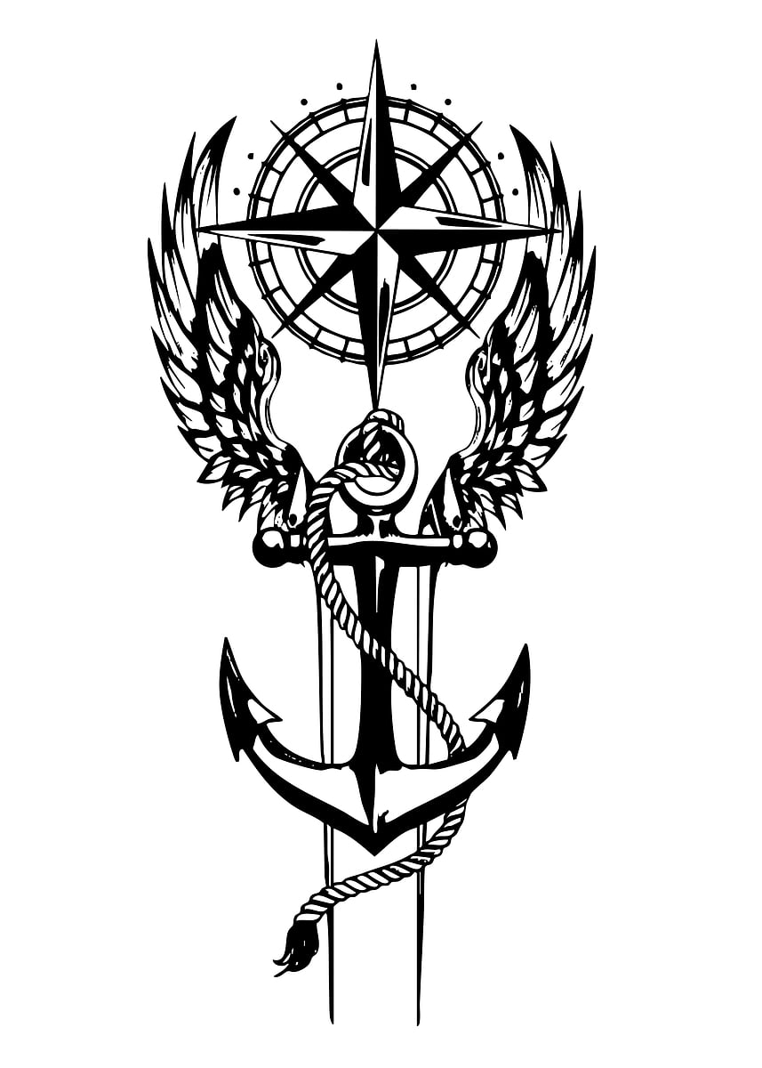 'Anchor, Compass, and Wings Tattoo Design' Poster, picture, metal print ...