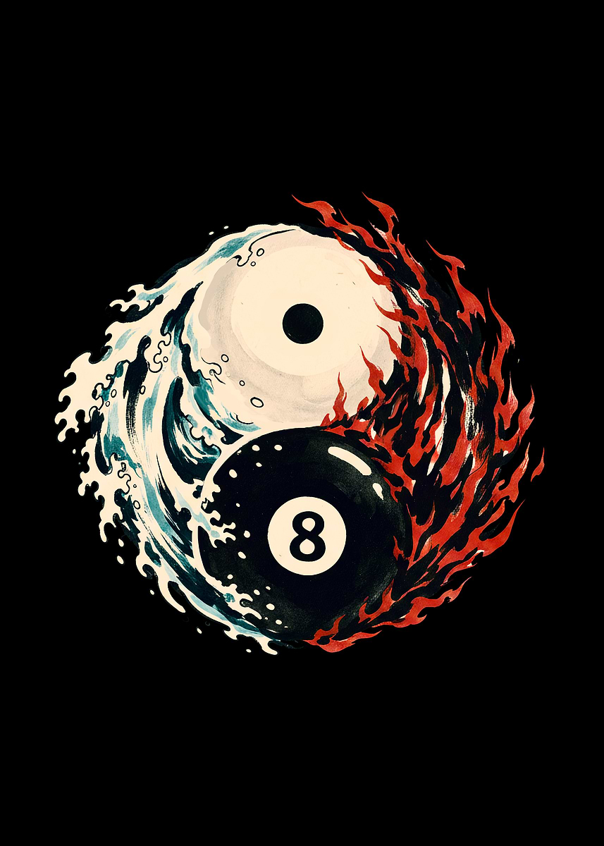 'Yin Yang 8-Ball Fire and Water' Poster, picture, metal print, paint by ...