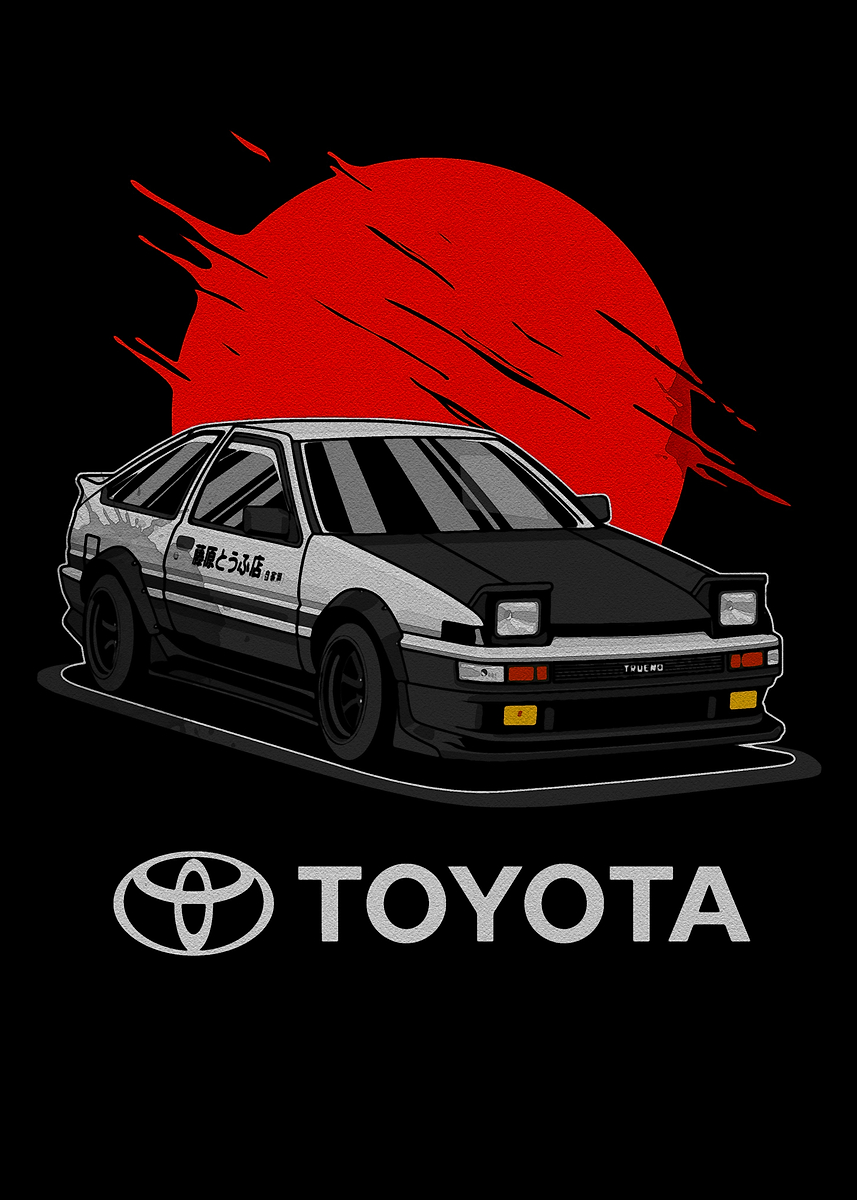 'Toyota AE86 Illustration with Rising Sun' Poster, picture, metal print ...