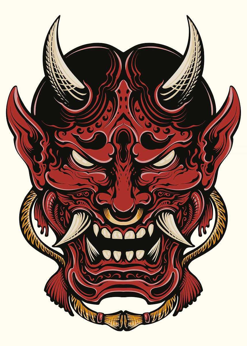 'Red Oni Mask' Poster, picture, metal print, paint by GLITCHED ART ...