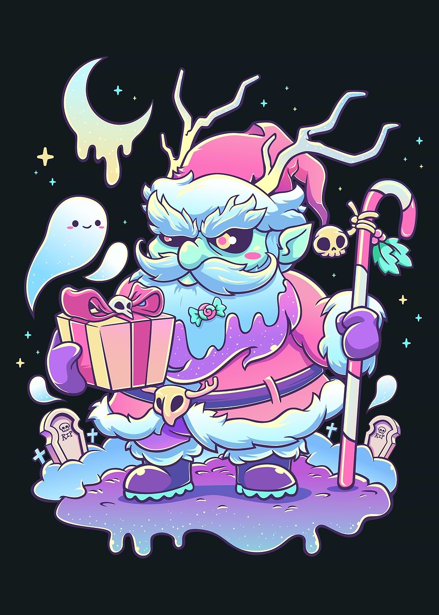 'Pastel Goth Christmas Santa with Ghost' Poster, picture, metal print ...