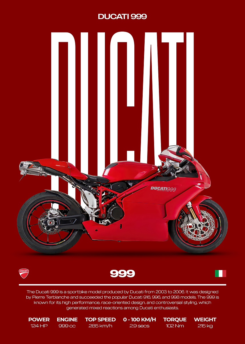 'Ducati 999 Motorcycle Poster' Poster, picture, metal print, paint by ...