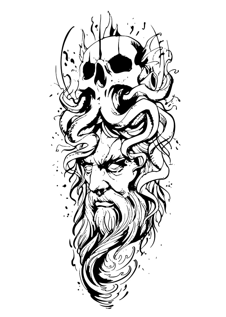 'Skull and Bearded Man Illustration' Poster, picture, metal print ...