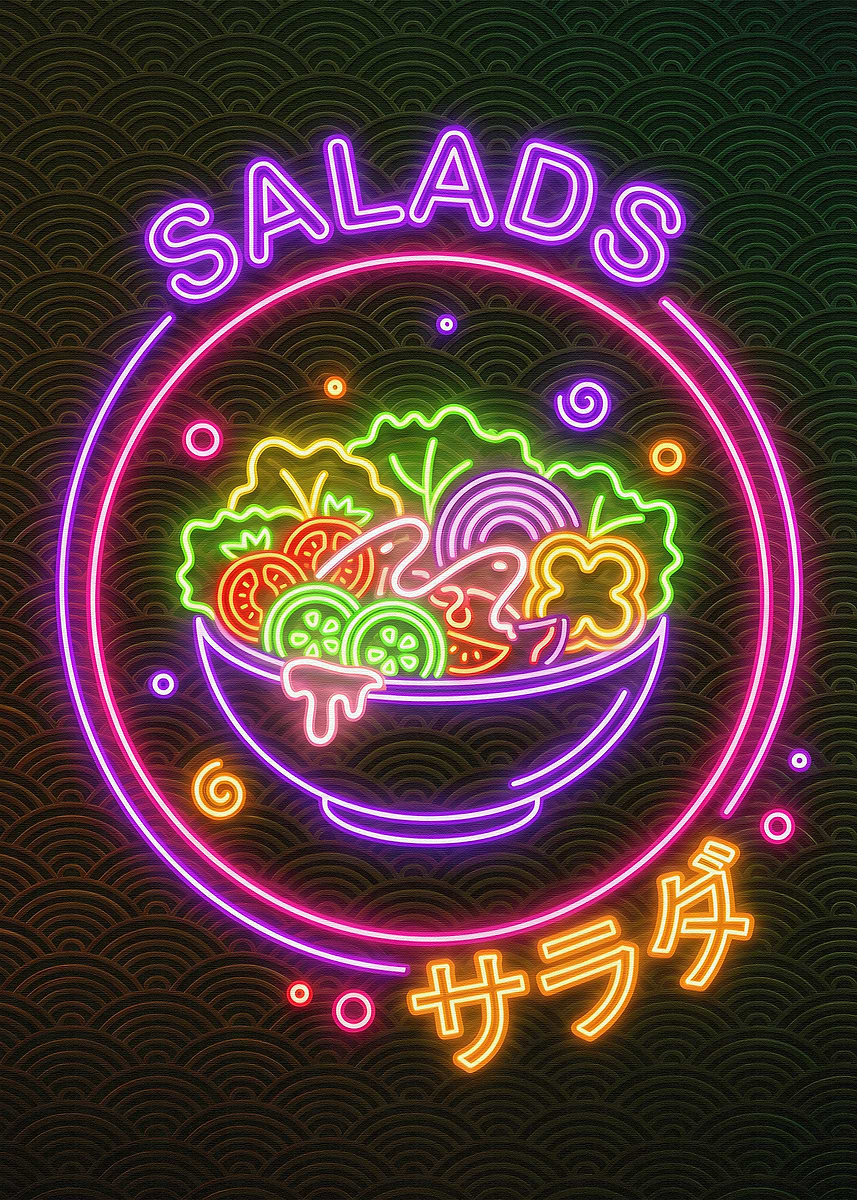 'Neon Salad Bowl Sign' Poster, picture, metal print, paint by Izu ...