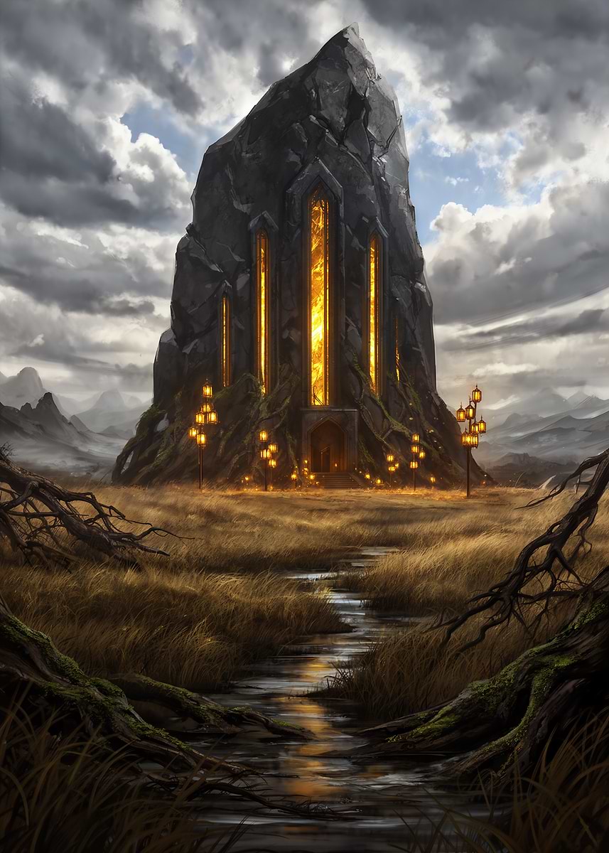 'Lanternlit Obsidian Monolith' Poster, picture, metal print, paint by ...