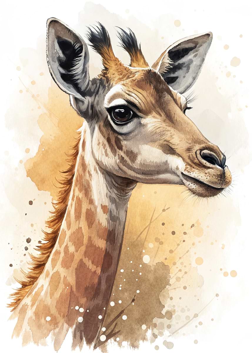 'Watercolor Giraffe Portrait' Poster, picture, metal print, paint by ...