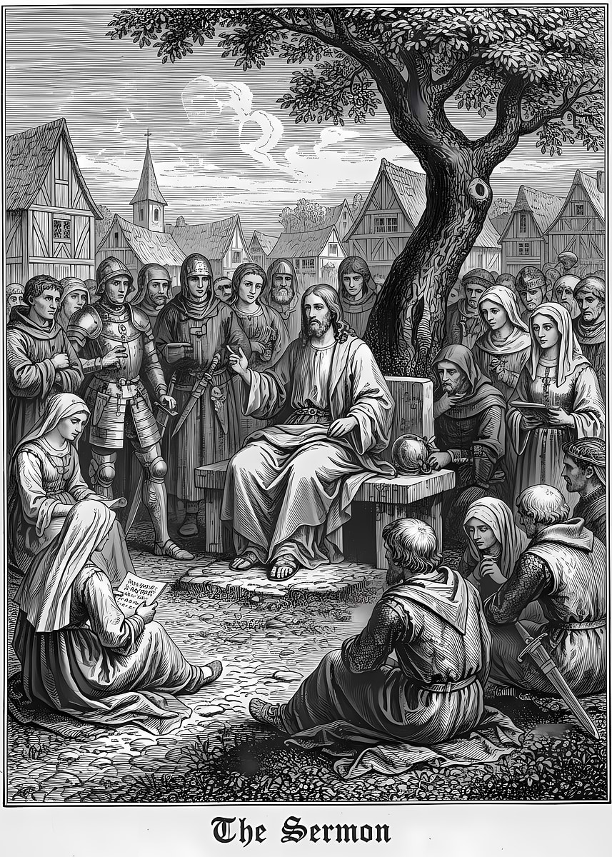 'The Sermon: Engraving of Jesus Teaching' Poster, picture, metal print ...