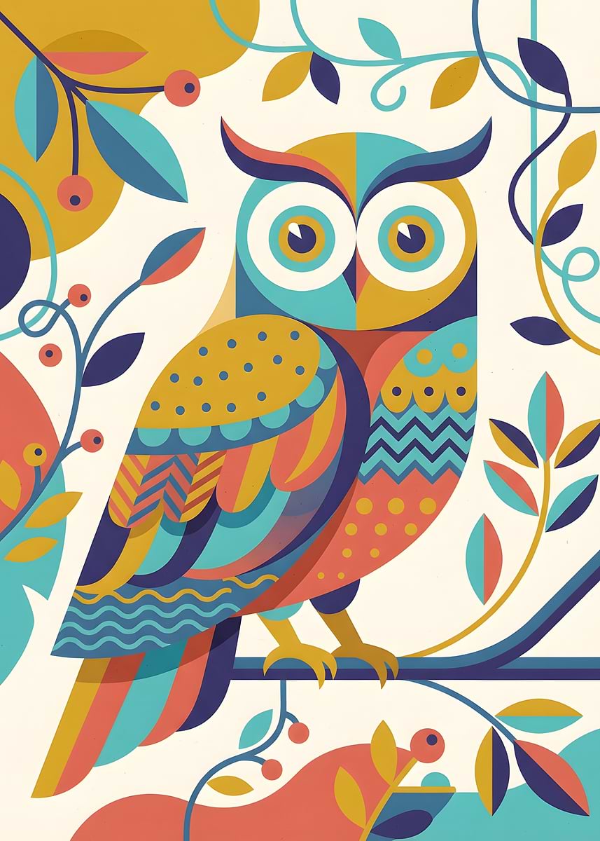 'Colorful Geometric Owl Illustration' Poster, picture, metal print ...