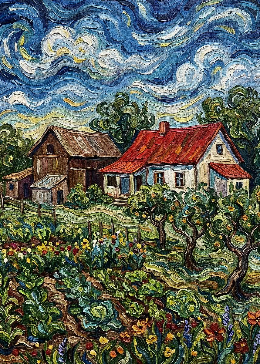'Impressionistic Farmhouse Landscape Painting' Poster, picture, metal ...